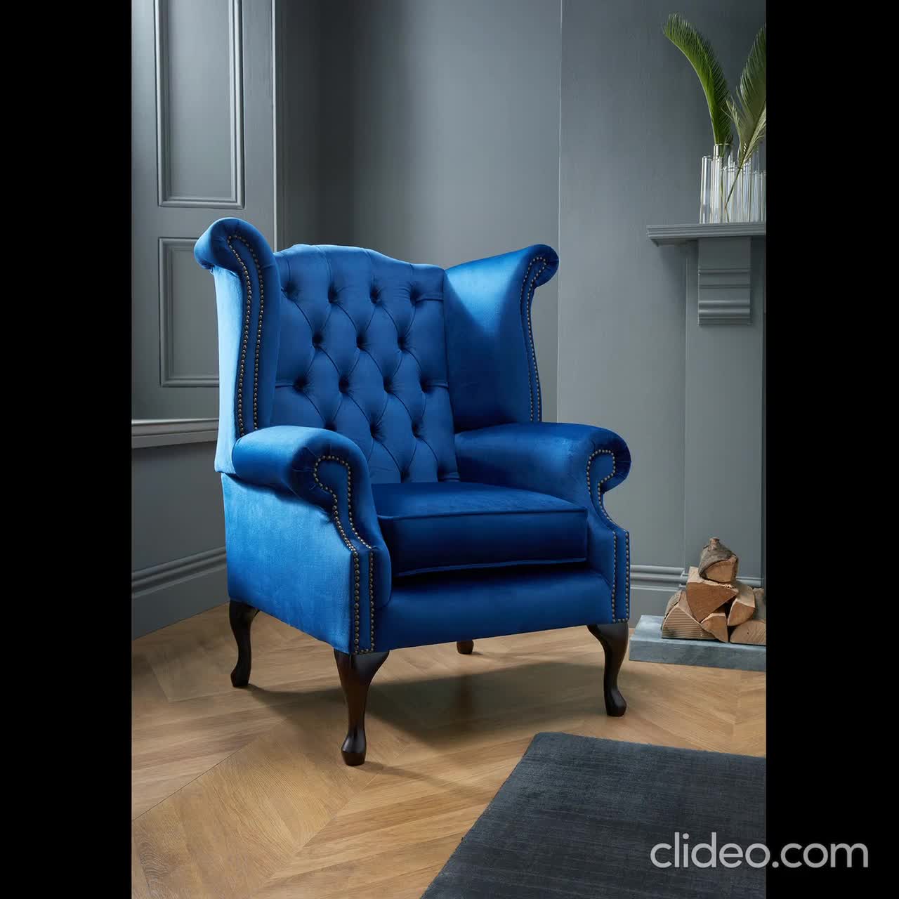 Chesterfield High Back Wing Chair in Plush Royal Blue Velvet Etsy