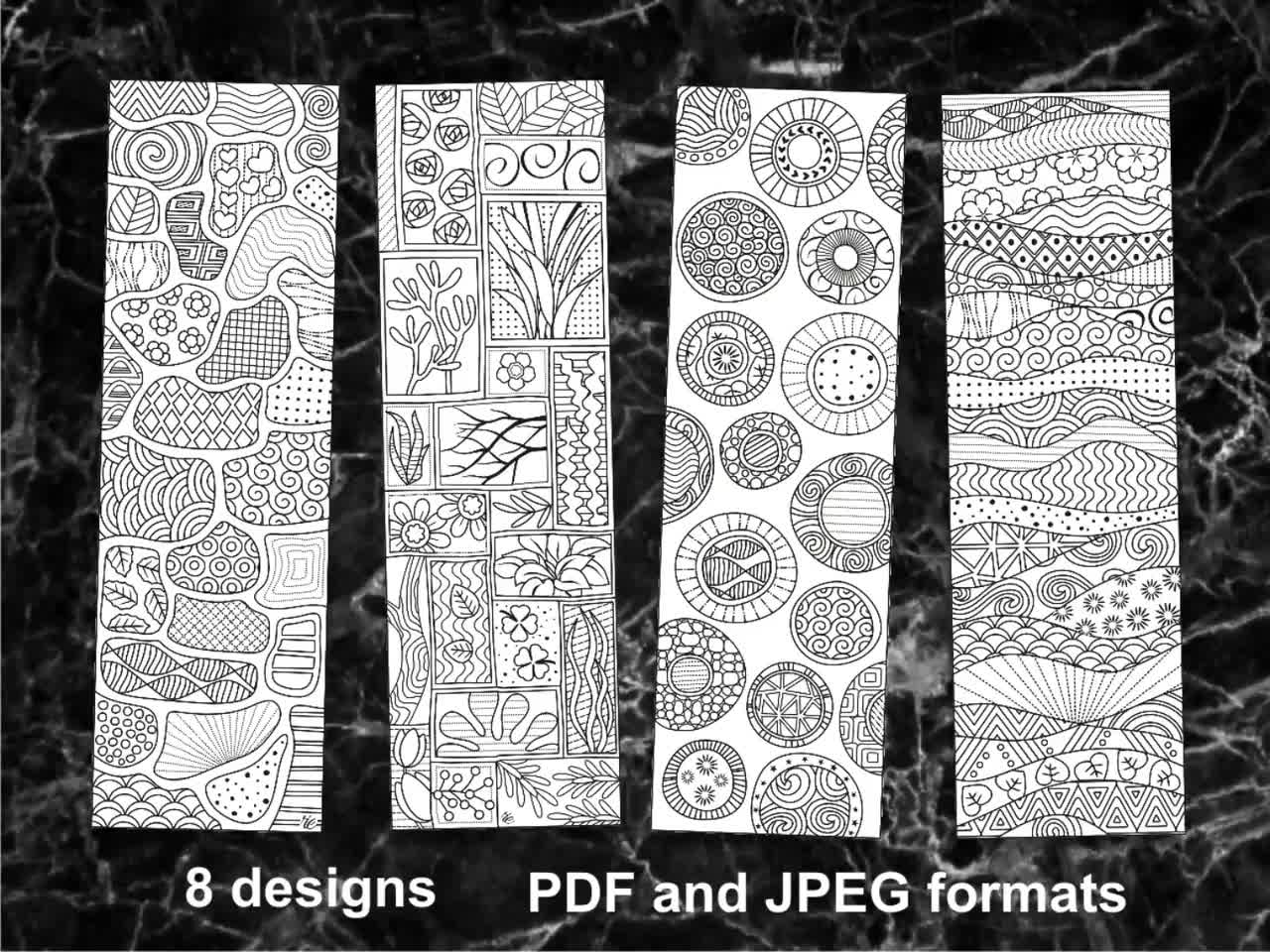 Coloring Bookmarks Zendoodle Zentangle Inspired Printable Etsy