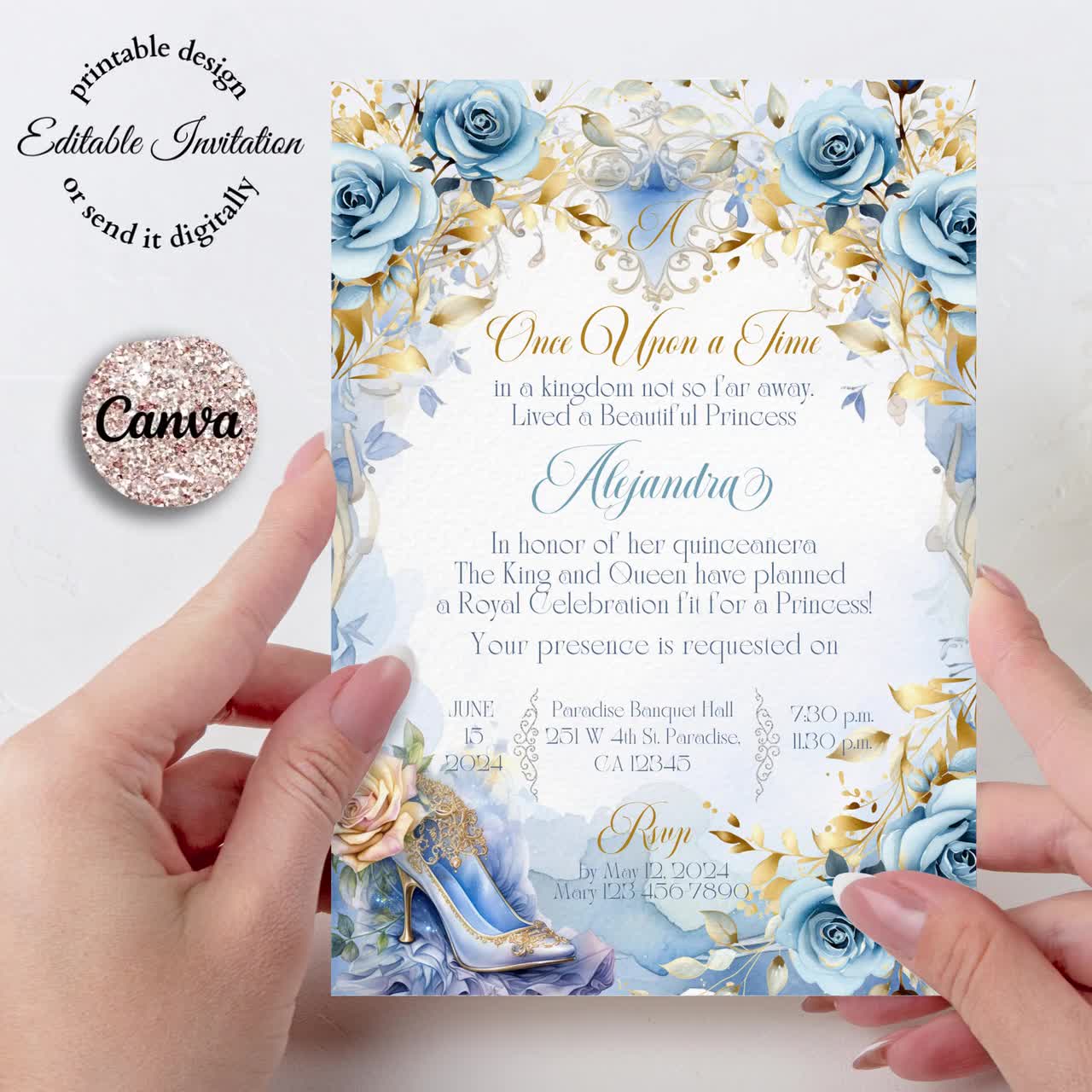 Tri Fold Photo Invitations Custom Cinderella Quinceanera 15th