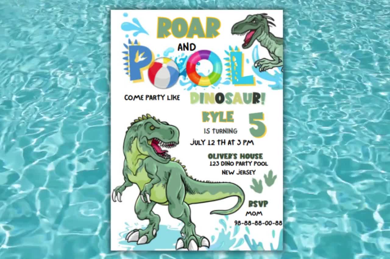 Swimming Dinosaur Birthday Invitations Printable