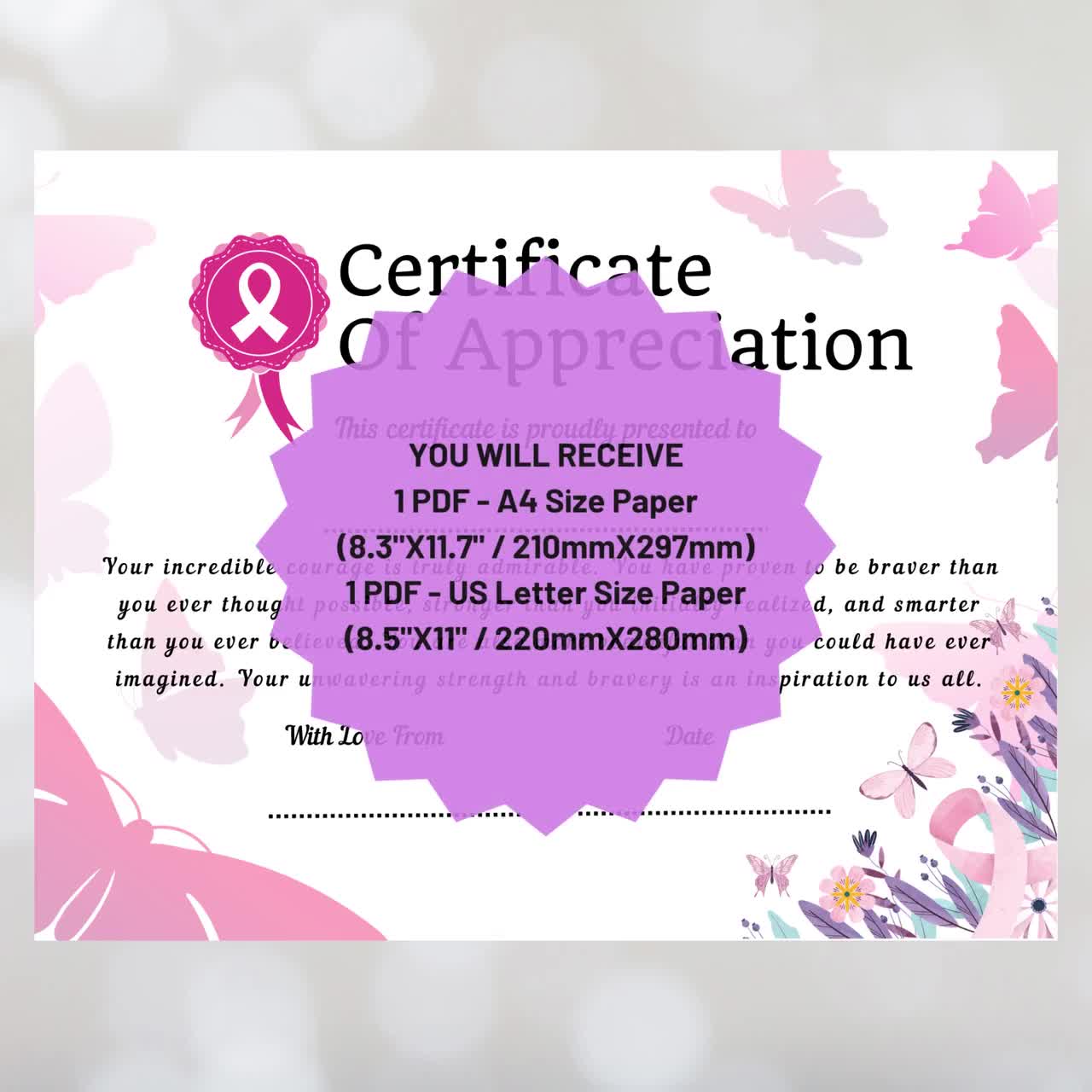 Pink Ribbon Certificate Certificate Certificate With Pink Ribbon