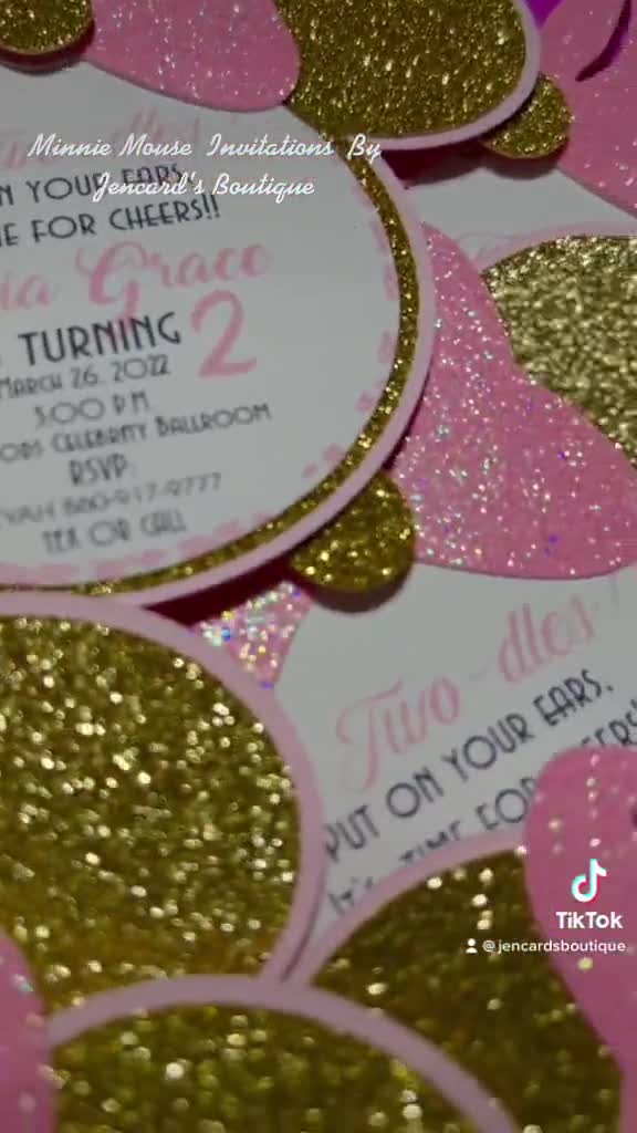 Invitaciones De Minnie Mouse Rosa Y Dorado