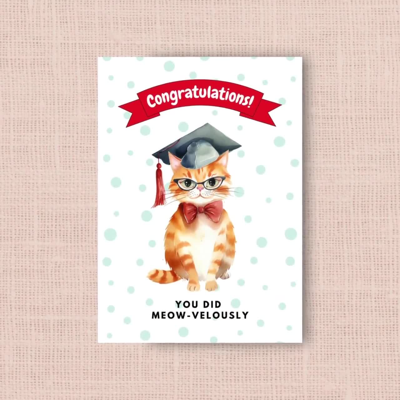 Blank Inside Graduation Cards Cute Cat Graduation Card - Funny Feline ...