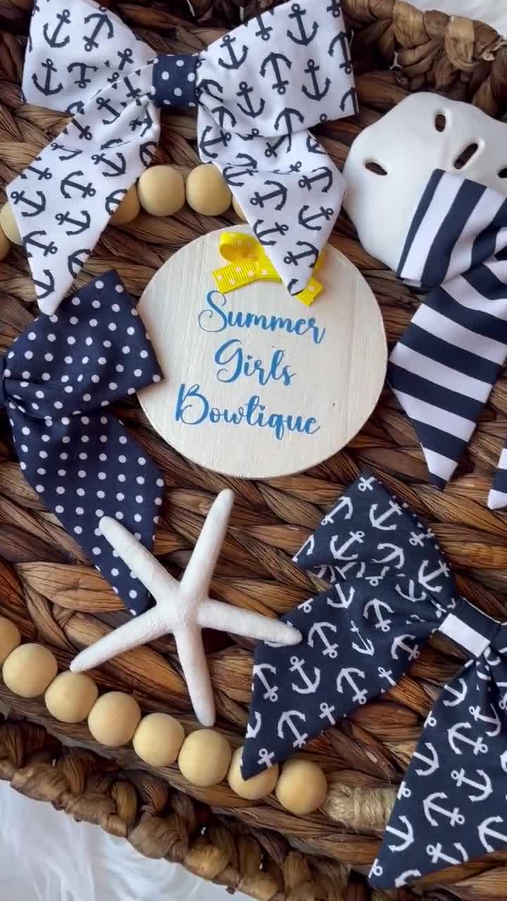 Nautical Anchor Hair Bow With Monogram By Hannah Ariel