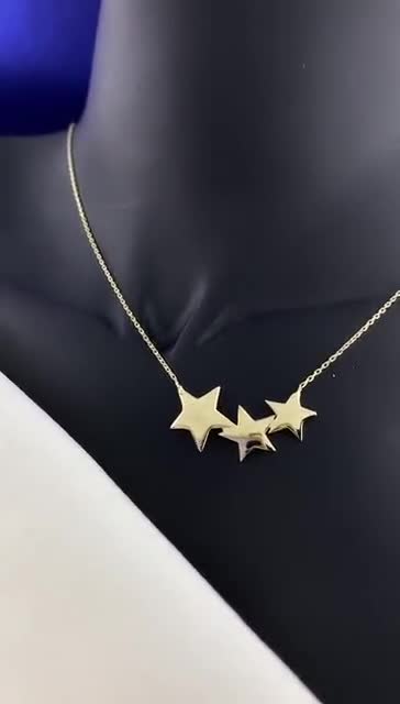 14K Solid Gold Triple Star Necklace Dainty Three Star Gold Jewelry Star Necklace Valentine Gift gold Star Charm Etsy