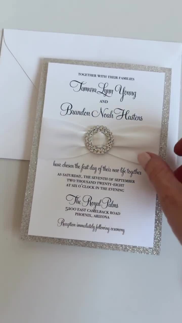 Elegant Silver Wedding Invitations Lettering 10 Personalised Elegant