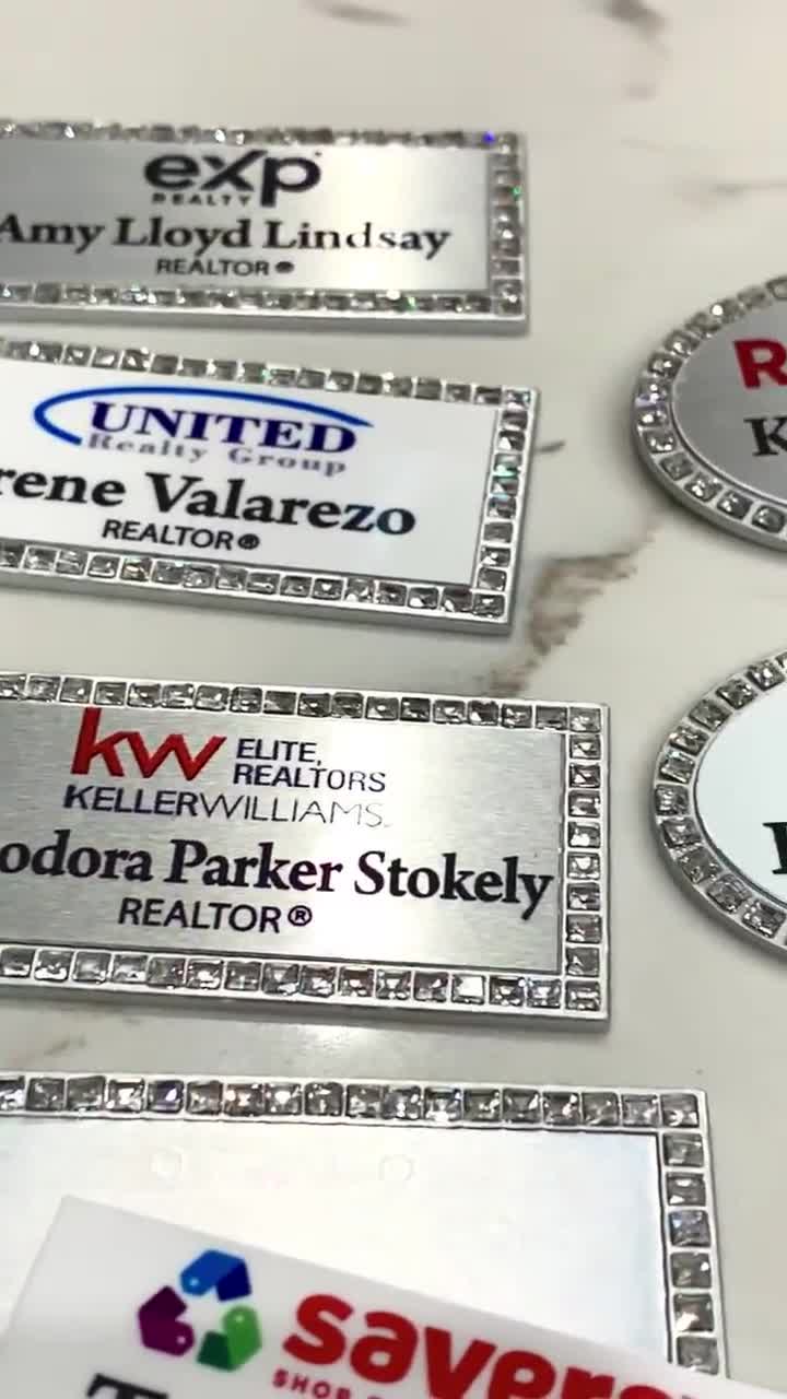 Bling Name Tags For Realtors Metal Bling Badge W/ Rhinestones