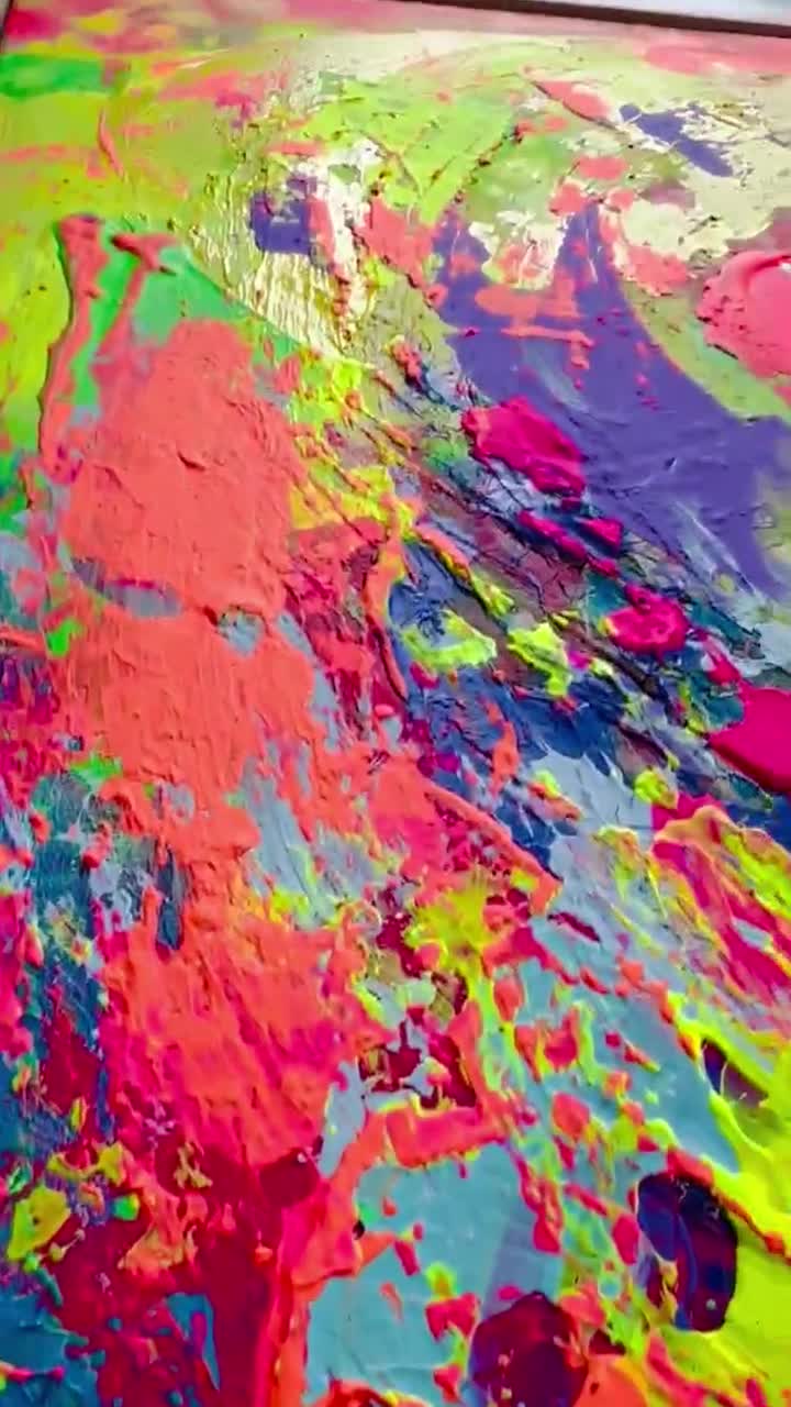 Neon Abstract Art Splatter Painting Colorful Canvas Art Large