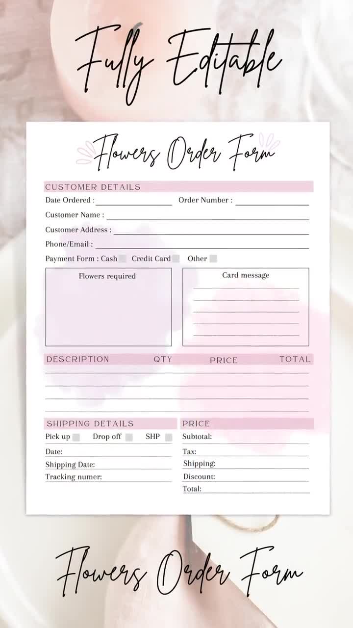 Wedding Flower Order Forms Printable Florist Wedding Booking Form