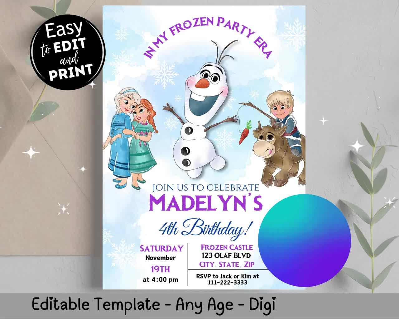 Olaf Invitation Templates Fill In 14+ Olaf Frozen Canva Birthday
