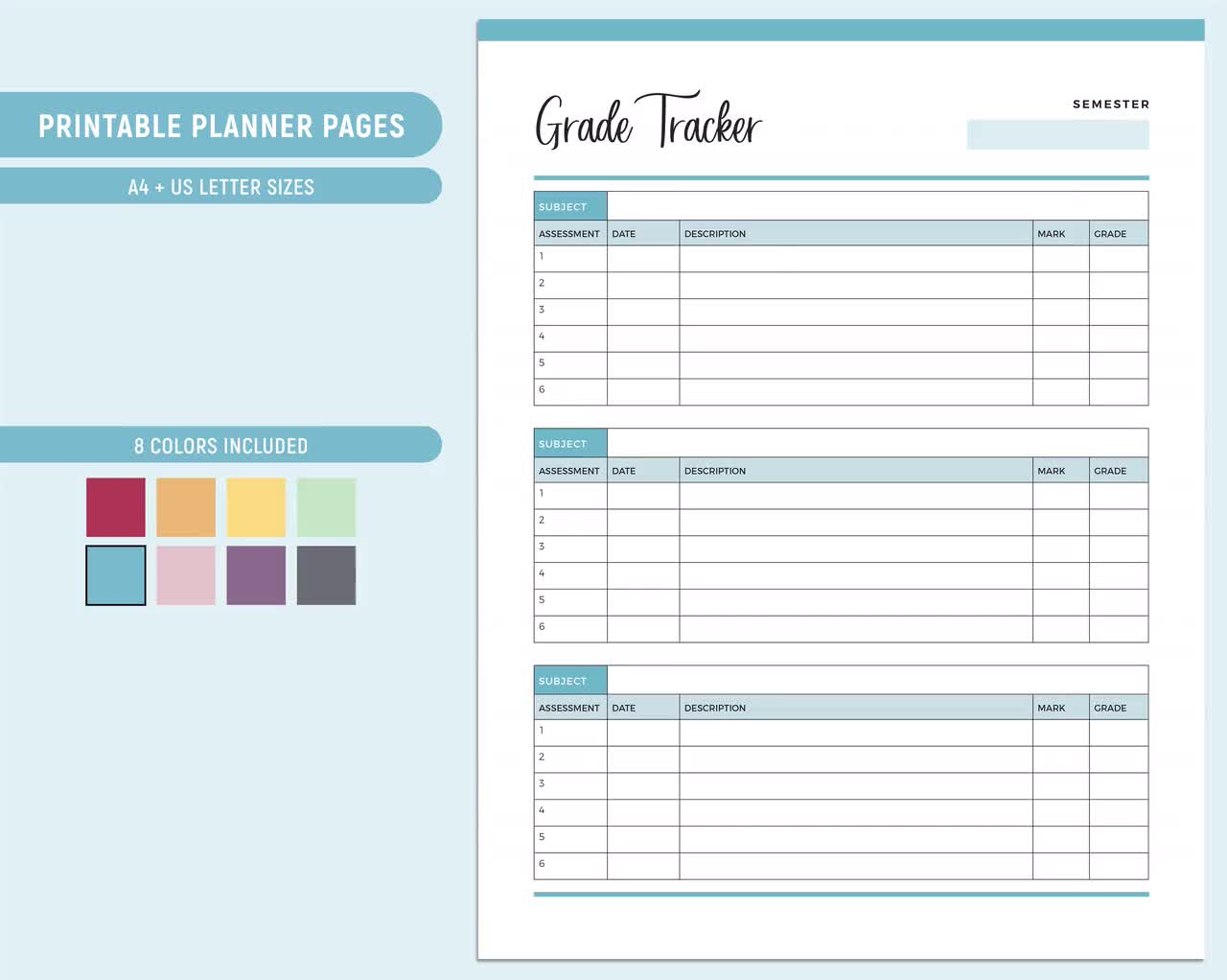 Grade Tracker Printable Grade Log Sheet For Student Etsy