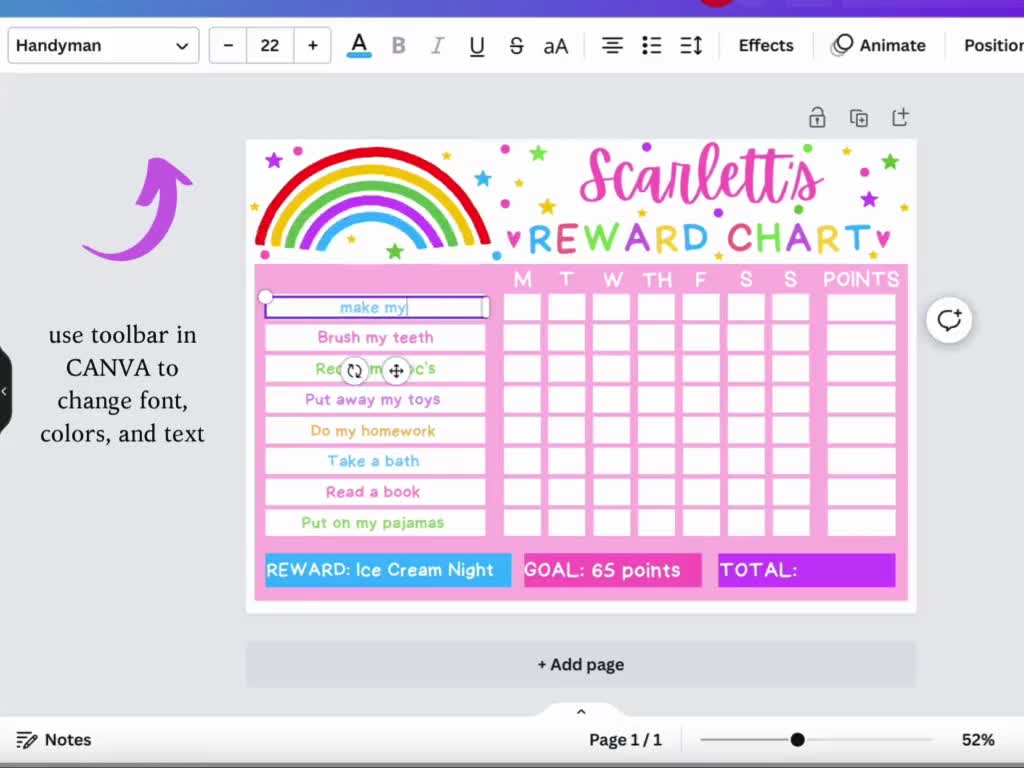 Editable Girl Rainbow Reward Chart For Kids Rainbow Routine Etsy