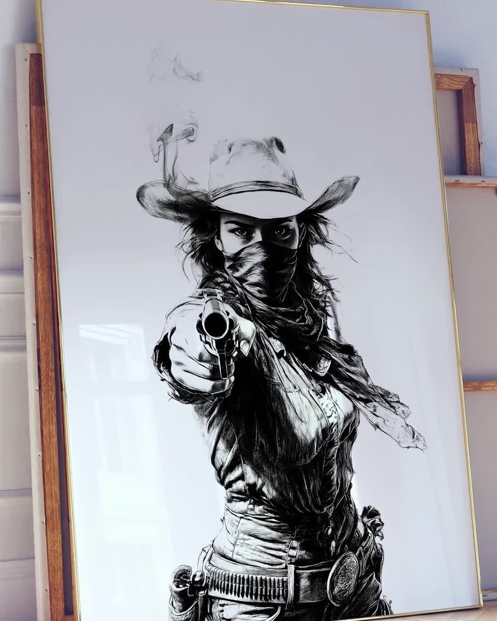 Outlaw Cowgirl Print Western Birthday Gift Tattoo Art