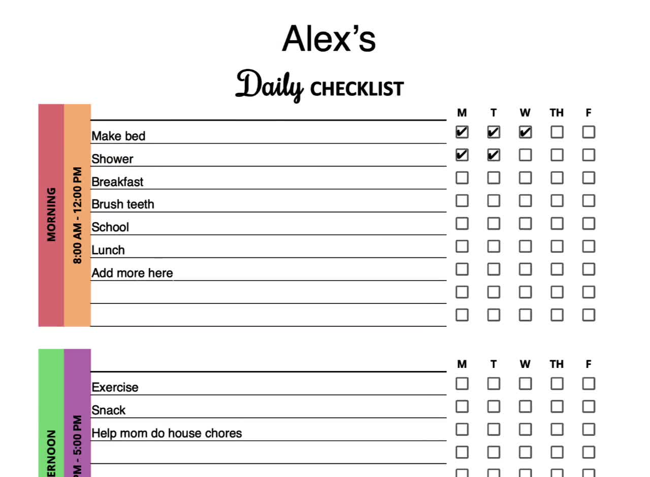 Lista De Verificación En Blanco Para Niños