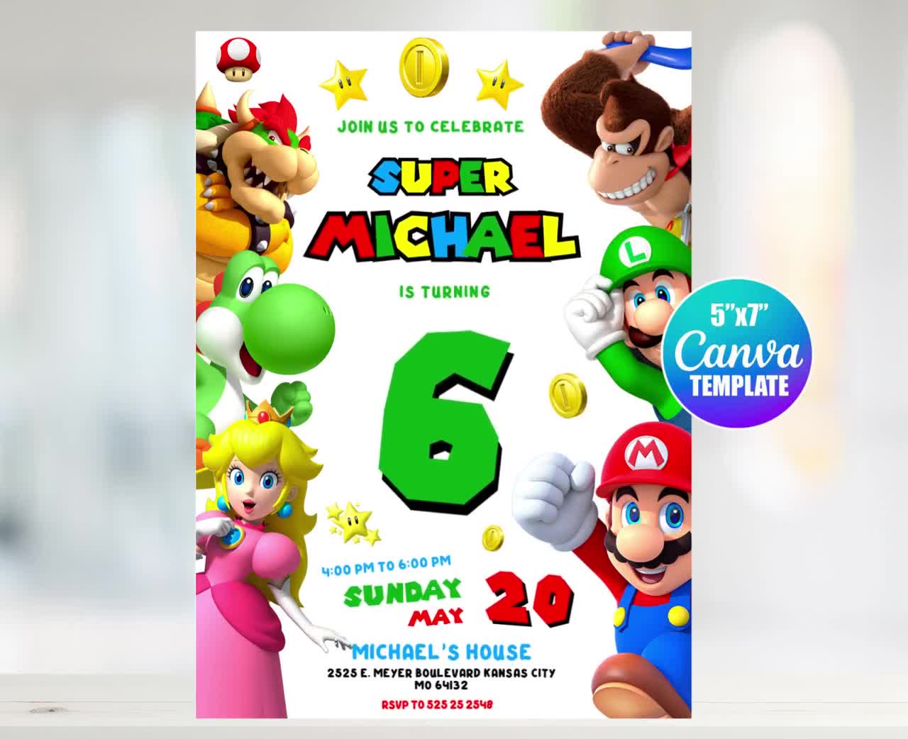 Super Mario Invitations Template Birthday Invitation 24 (Mario Theme)