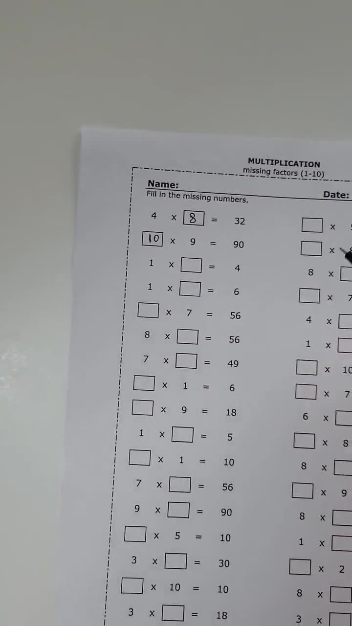 Hoja De Trabajo De Multiplicación De Factores Faltantes Untitled