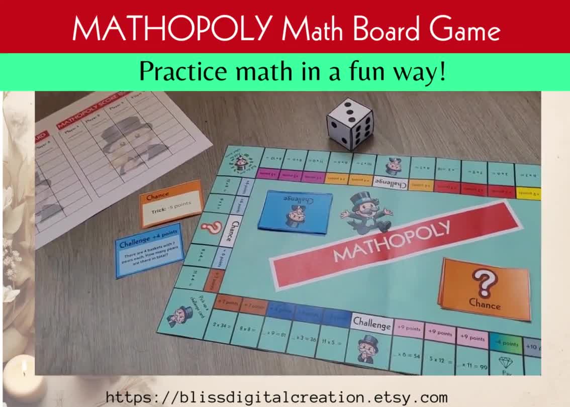 Multiplication Chart Game Mathopoly Math Game, Multiplication Table,