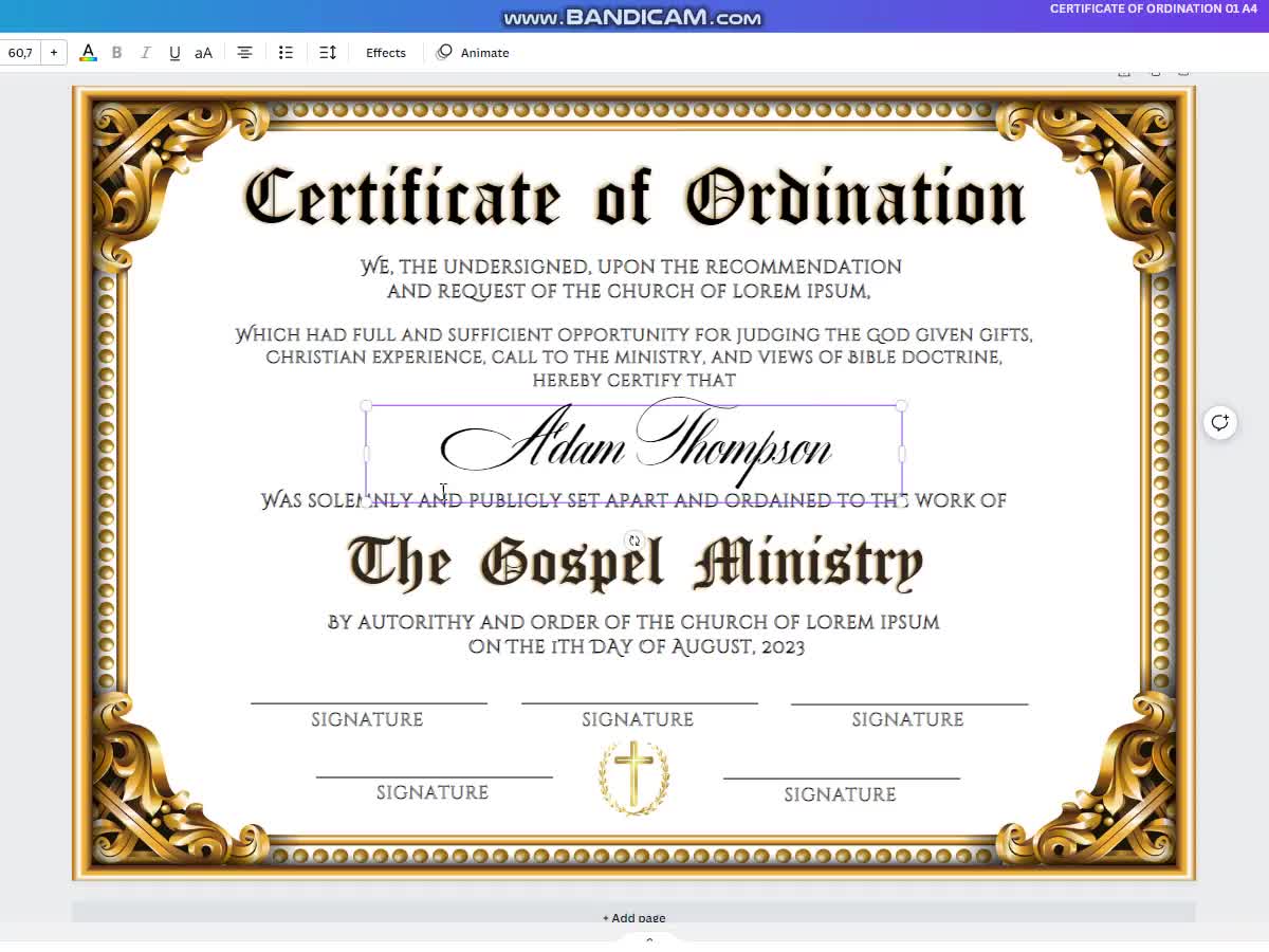 Certificate Of Ordination Pastor
