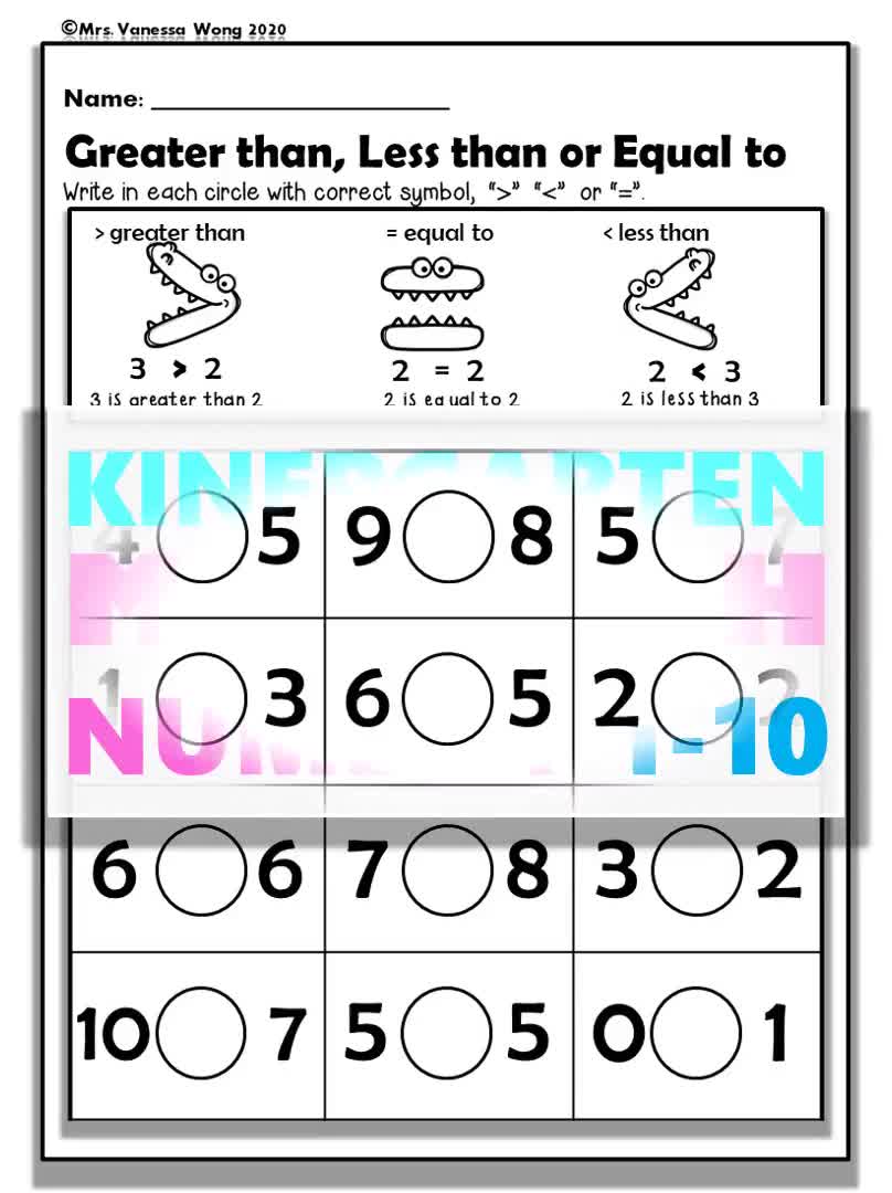 Comparing Numbers 1 10 Worksheets Kindergarten