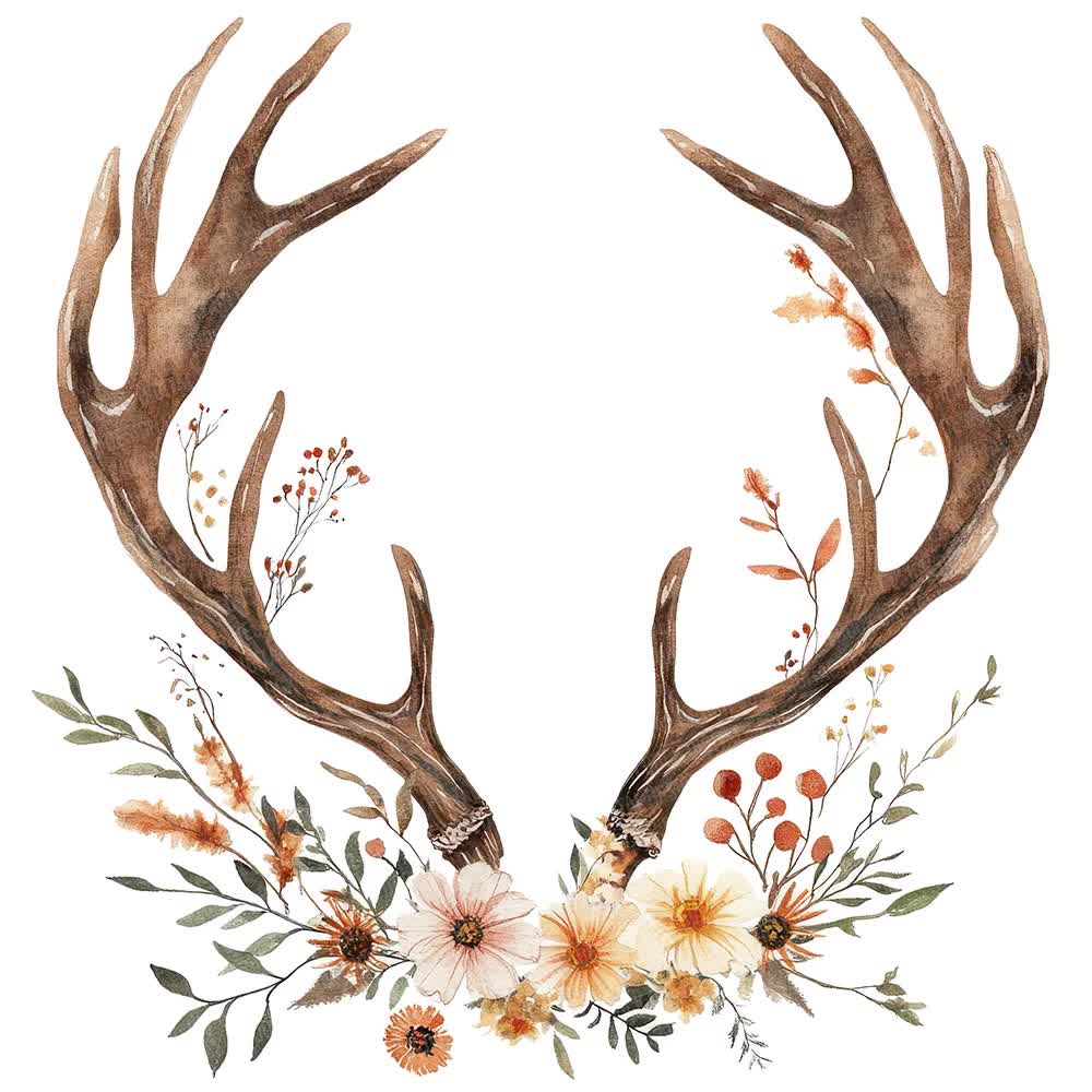 Rustic Deer Antlers Clip Art Free: Pink And Brown Flowers, Deer Antler