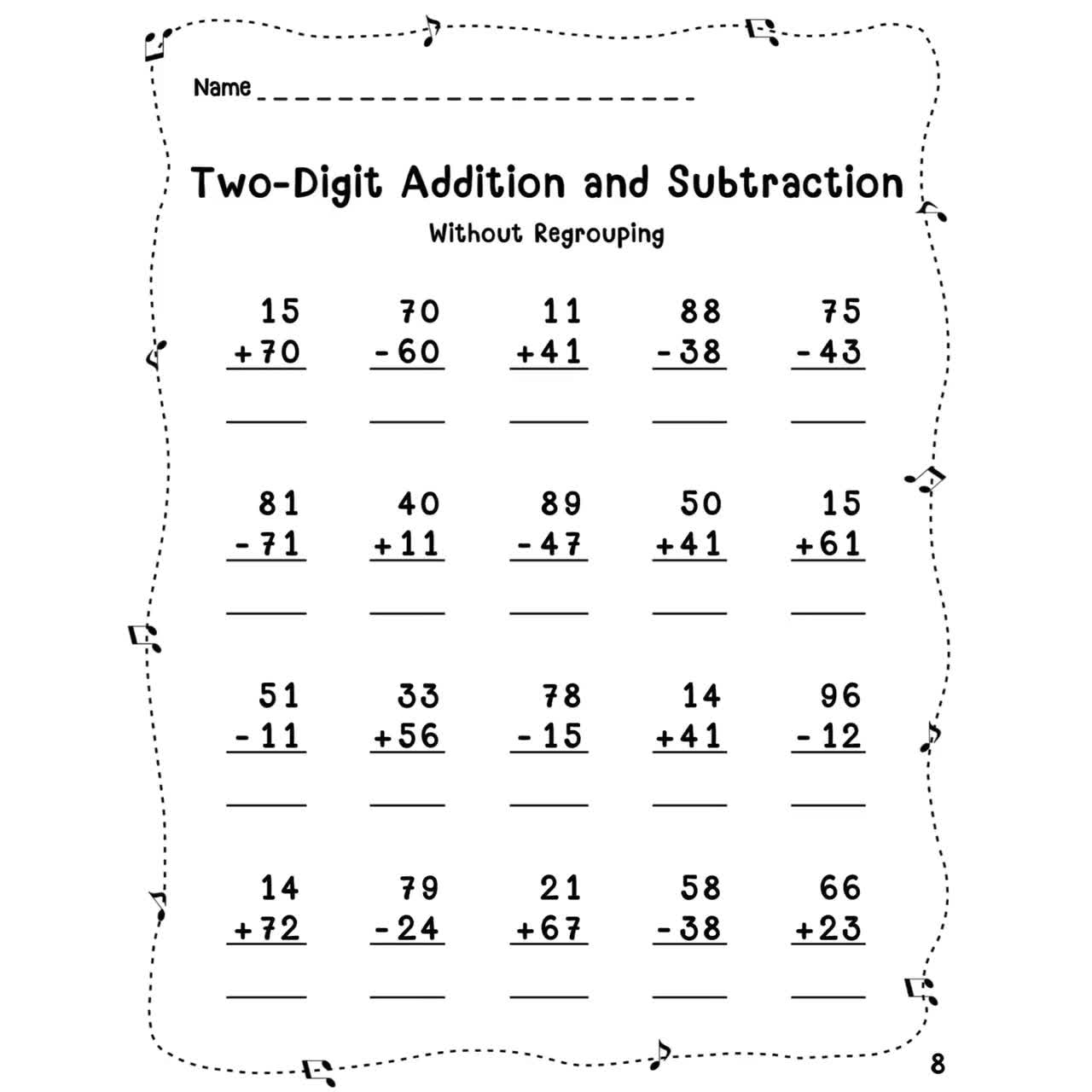 Twodigit Addition And Subtraction No Regrouping Worksheet For 1st