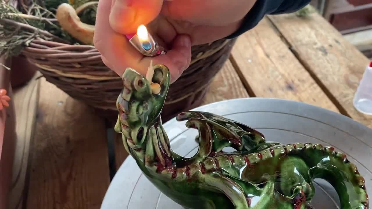 Dragon Oil Lamp - Green or Red Candle Lantern, Home Dragon Oil Lamp - Green or Red Candle Lantern, Home