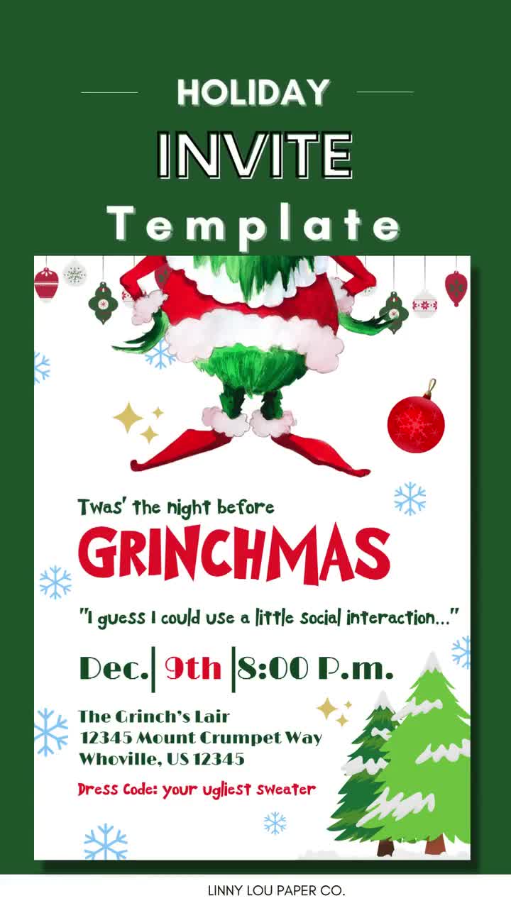 Whoville Grinch Christmas Party Invitations