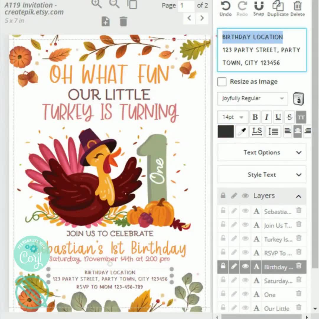 Turkey Birthday Invitations Printable