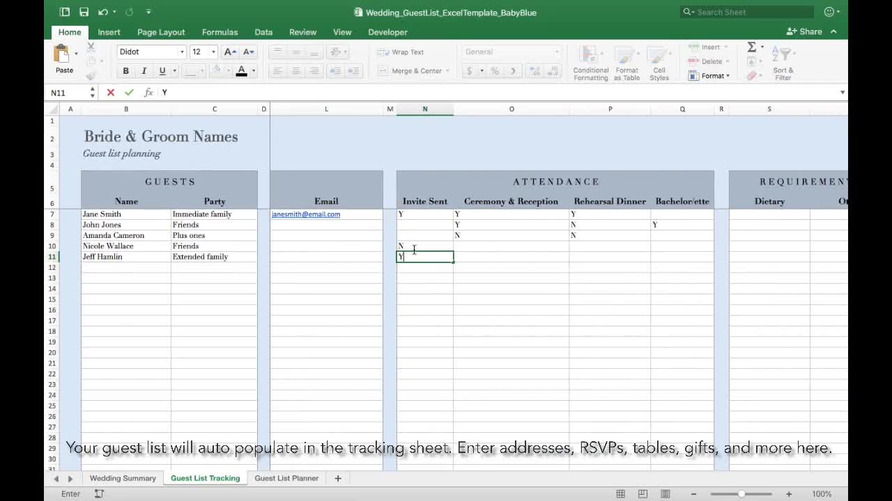 Wedding List Excel Template