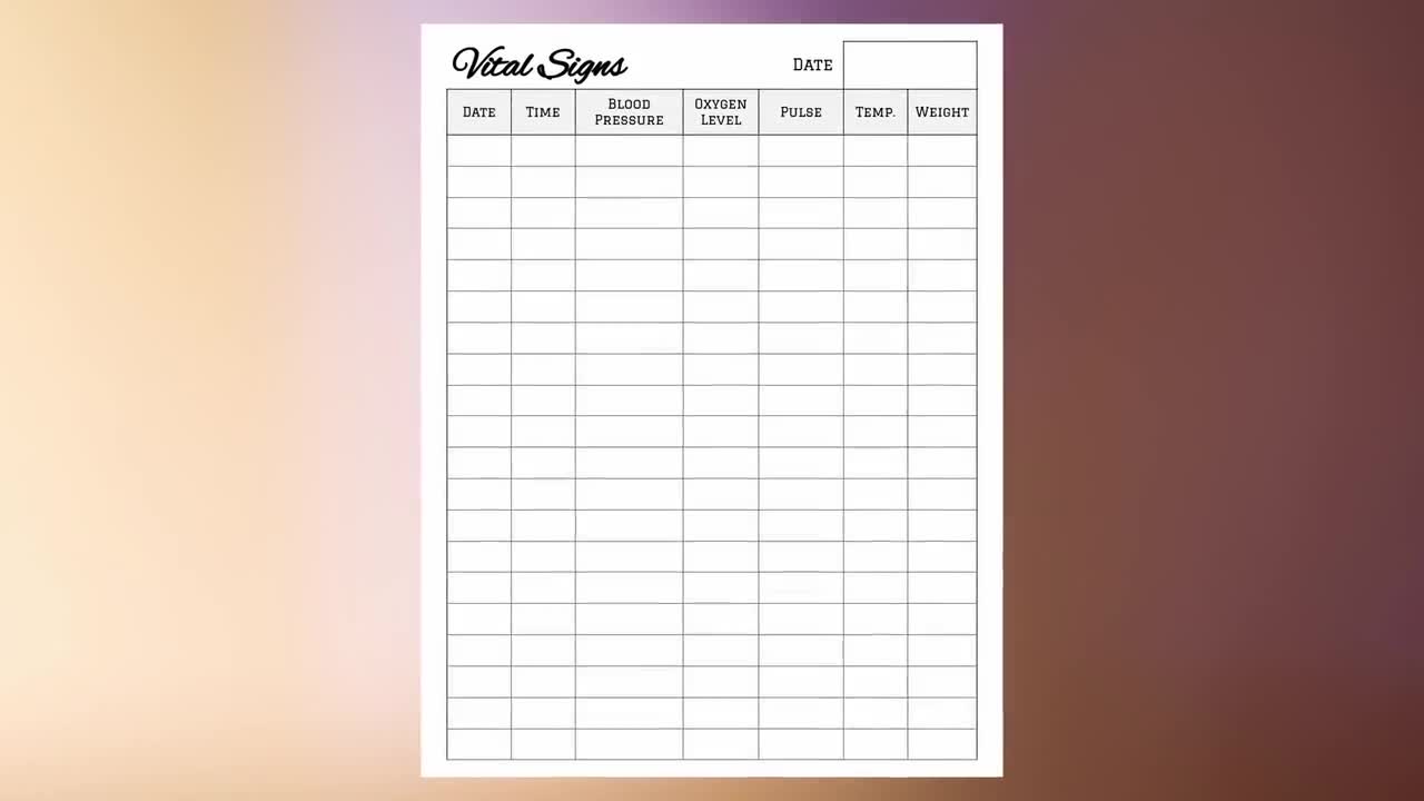 Daily Weekly Monthly Vital Signs Sheet Printable