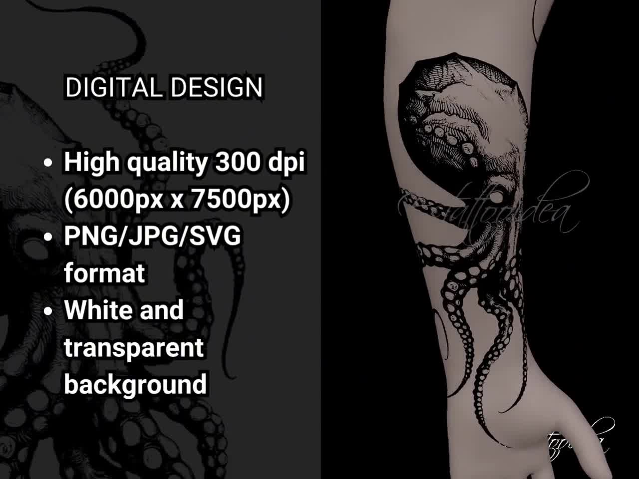 Octopus Tatoeage Sjabloon Added A Realistic Touch To An Abstract Blue