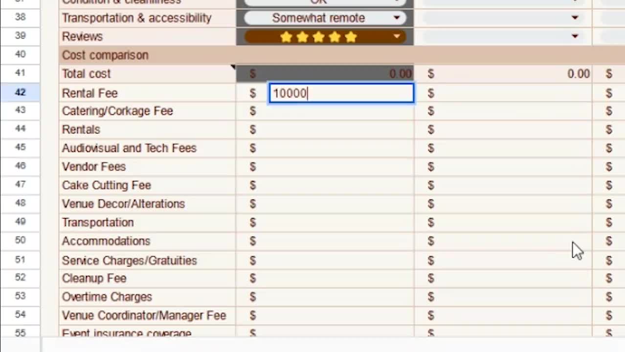 Wedding Venue Comparison Template